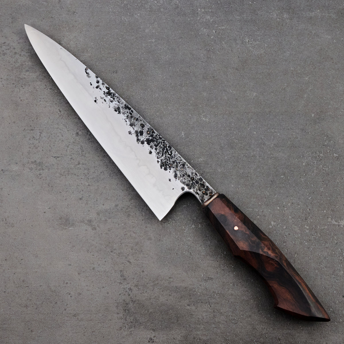 Toma Fenes Gyuto 220mm Honyaki Spicey White Mokume, Walnut and Copper ...